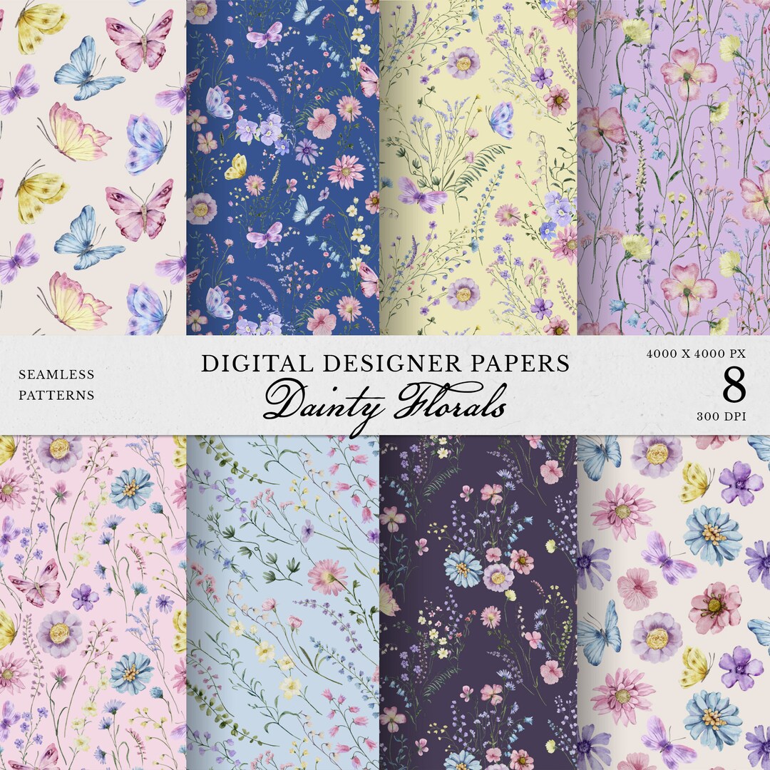 Watercolor Dainty Wildflower Digital Papers Clipart, Delicate ...