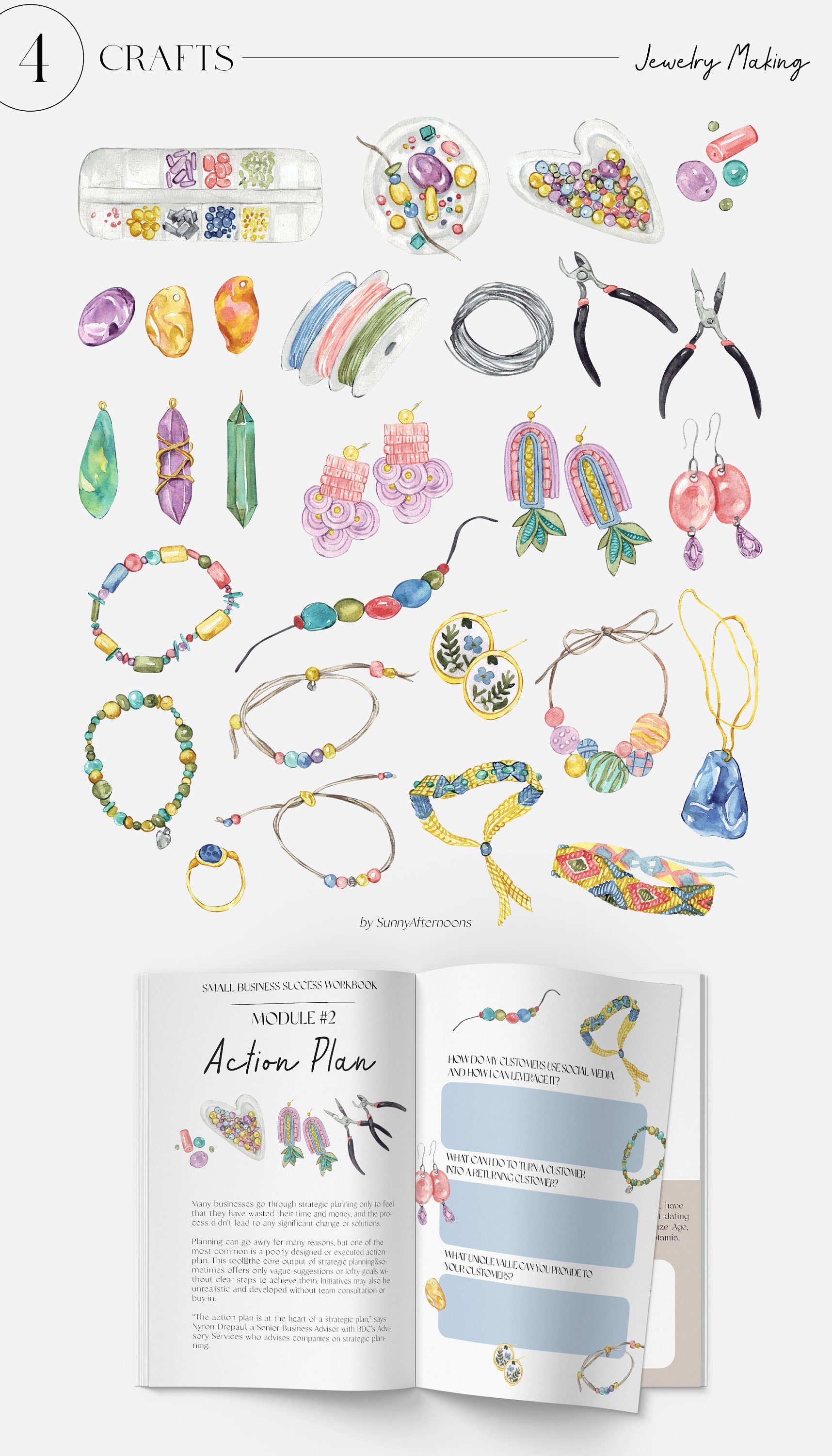 Watercolor Jewelry Making Clipart, Hand Made Bracelets Necklace Pendant ...