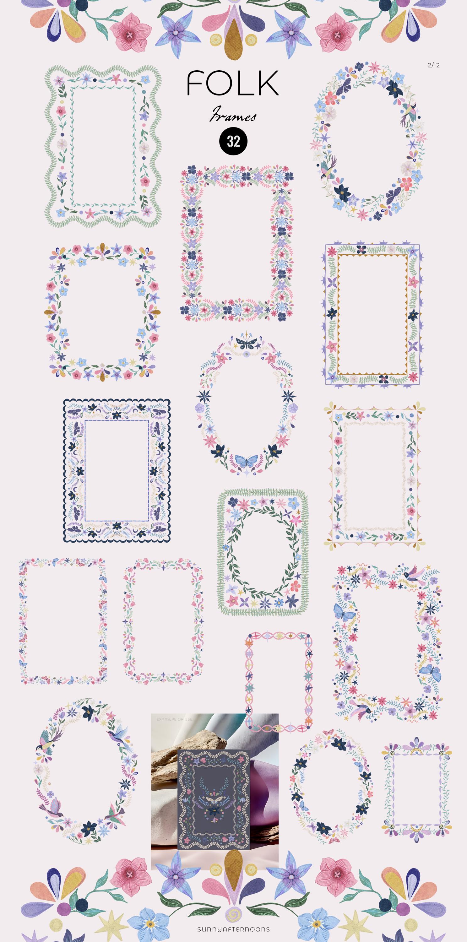 Folk Art Clipart, Whimsy Folklore Frames PNG, Celestial Wedding Invite ...