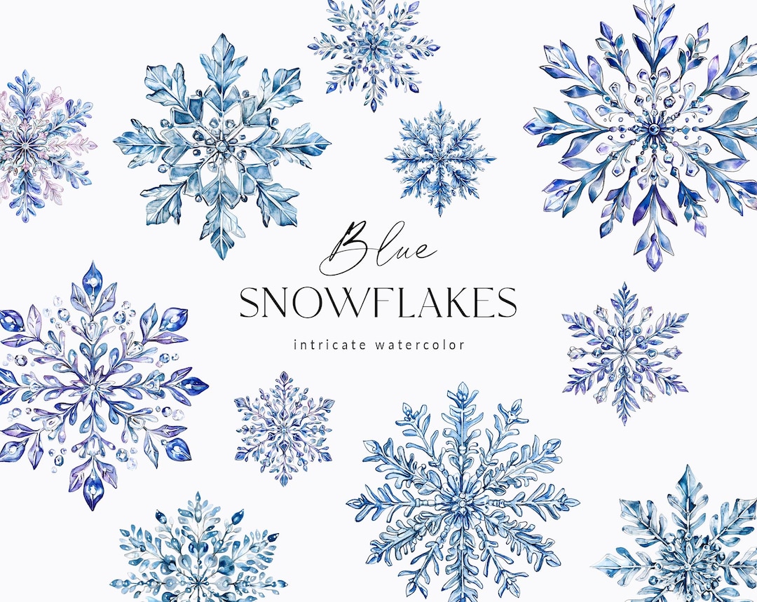 Crystal Snowflakes Clipart Elements, Blue Intricate Snowflake PNG ...