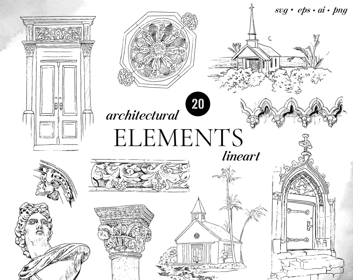 Architecture Lineart Elements Ancient Statue Clipart - Etsy