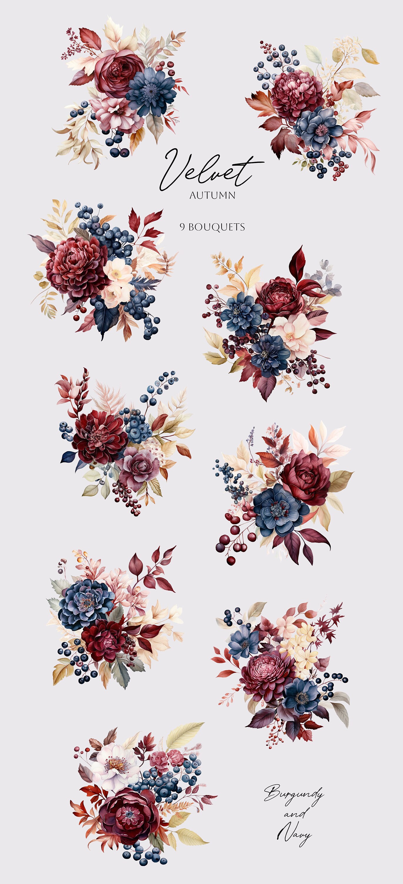 Watercolor Fall Flowers - Dark Autumn Flowers Clipart PNG - Watercolor ...