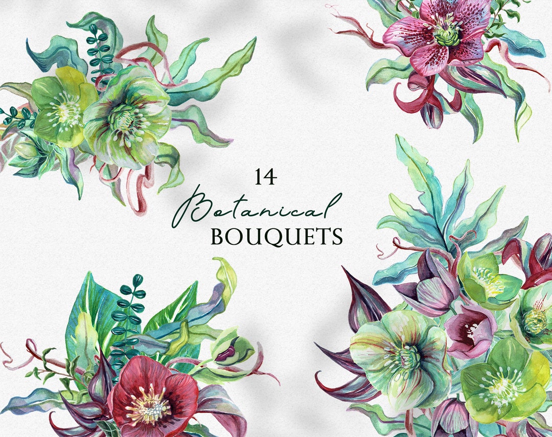 Botanica Floral Watercolor Bouquets Clipart, Floral Arrangements ...