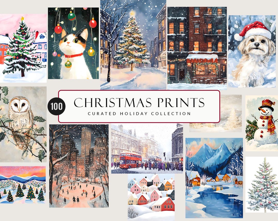 Christmas Wall Art Prints - 100 Christmas Prints - Holiday Posters Set ...
