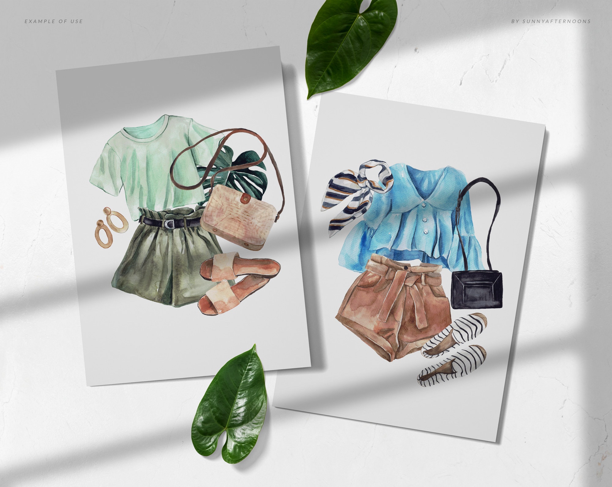 SUMMER Fashion Watercolor Summer Outfits Collection for Blog - Etsy