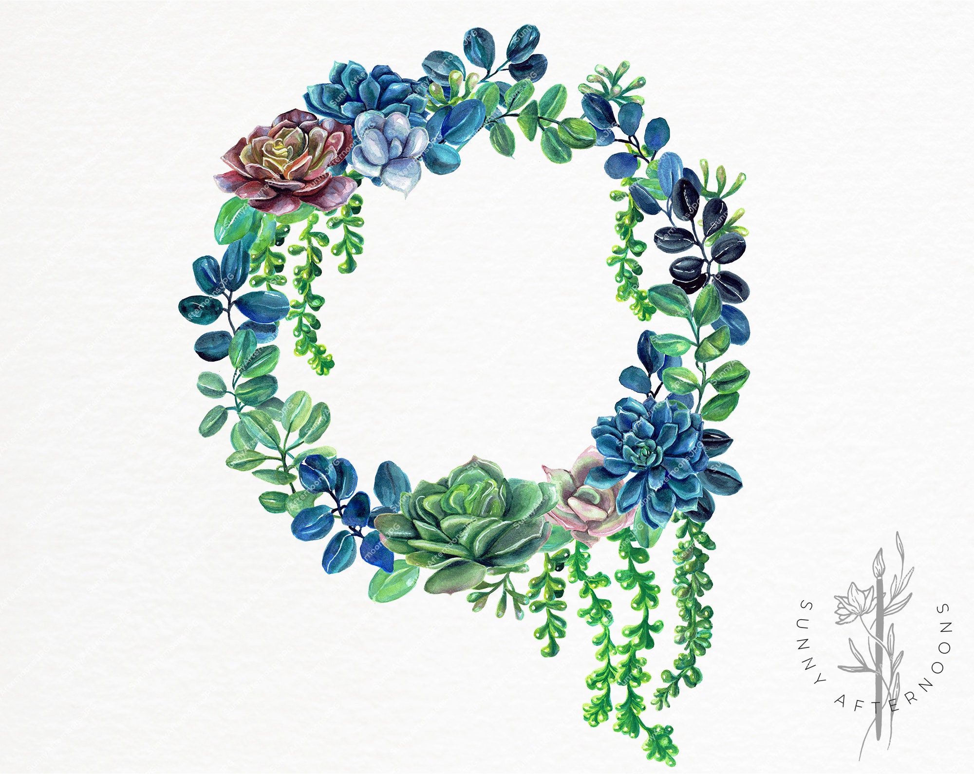 Succulents Watercolor Clipart Floral Watercolor Wreath - Etsy