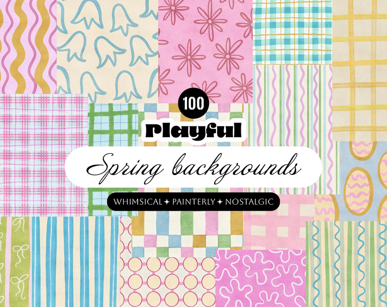 Playful Spring Backgrounds Clipart, Hand-drawn Plaid Textures ...