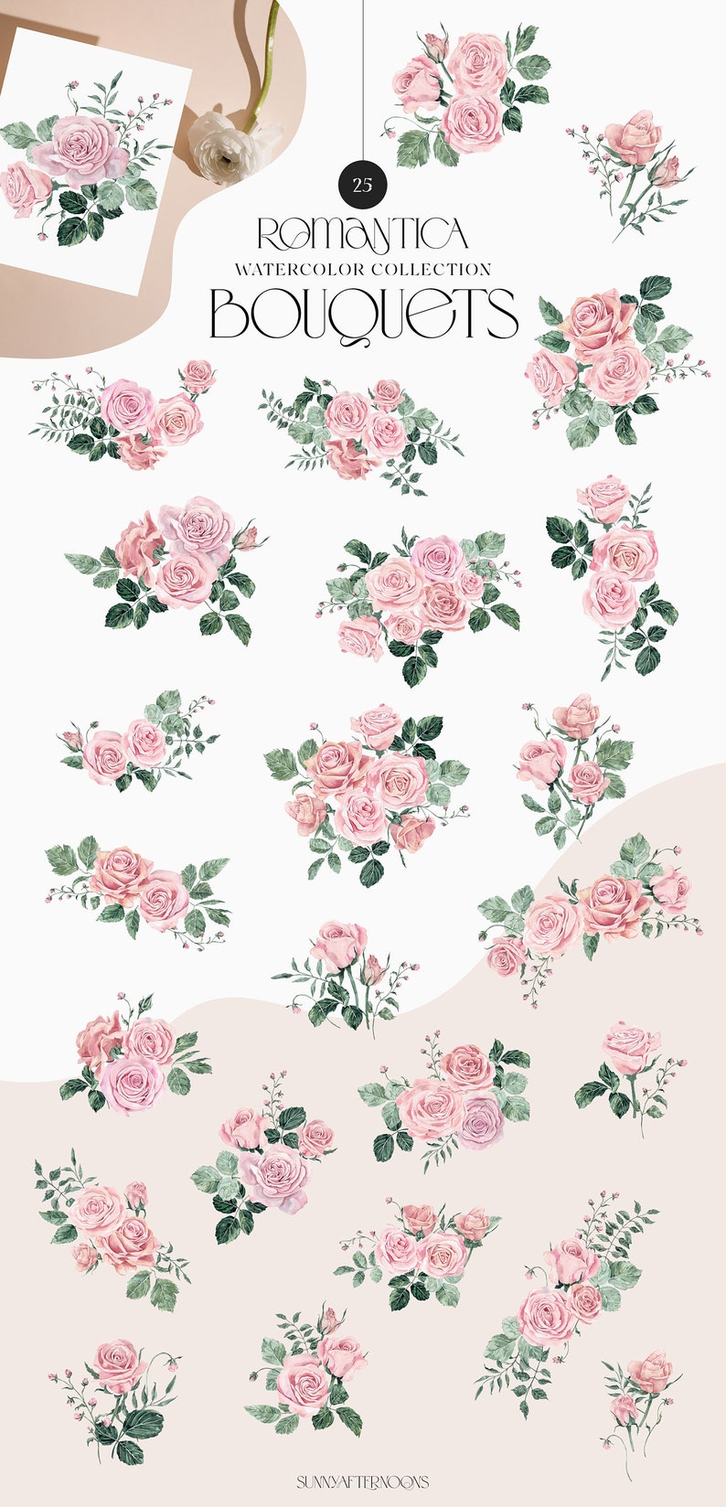Romantica Blush Vintage Roses Feminine Floral Watercolor - Etsy