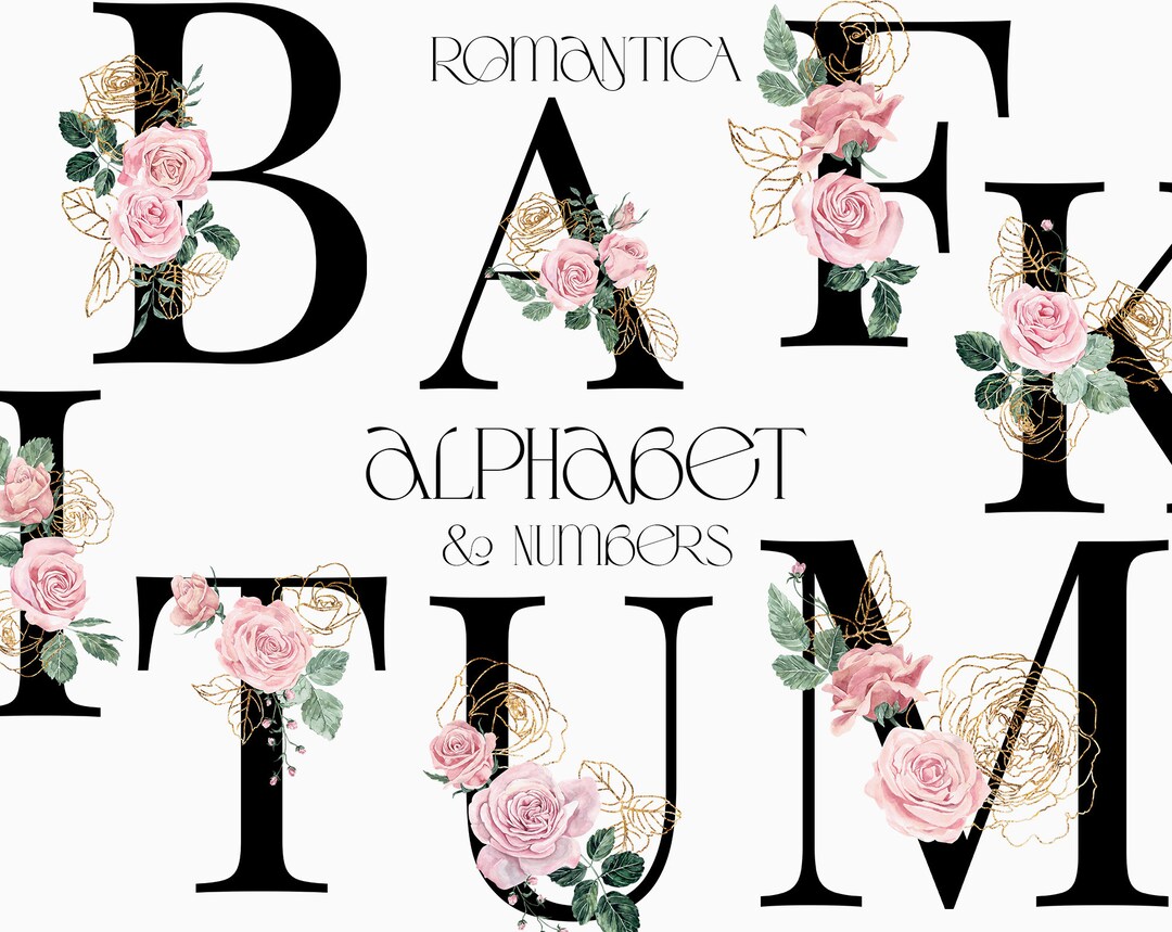 Romantica Blush Vintage Roses Alphabet, Pink Rose Wedding Monogram ...