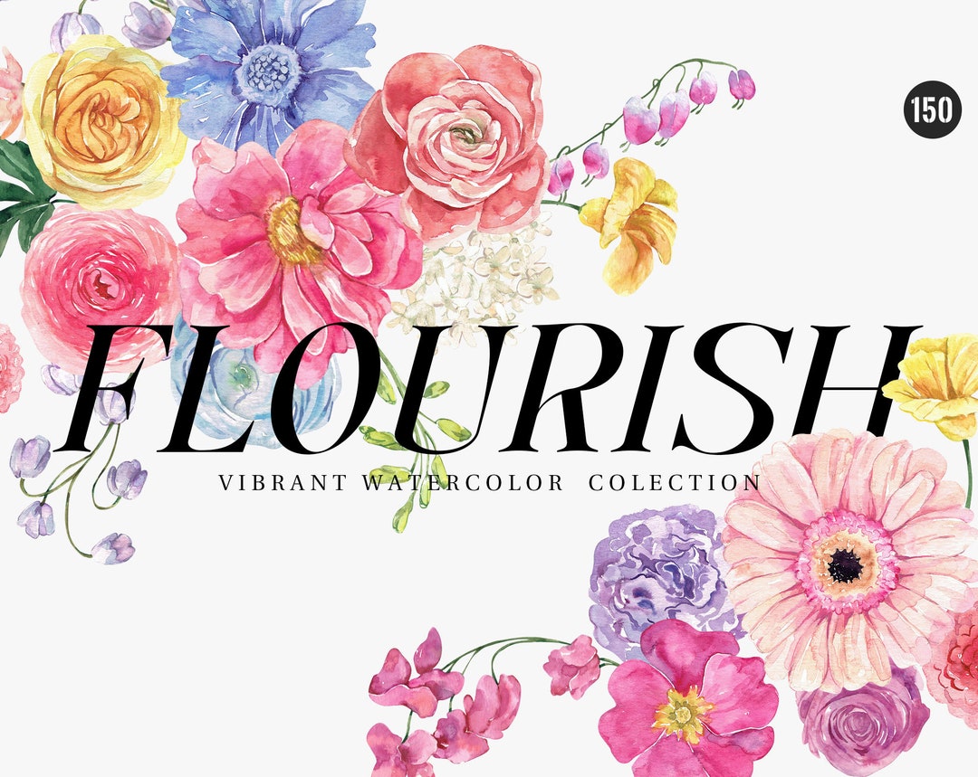 FLOURISH Watercolor Floral Clipart Bright Watercolor Flowers - Etsy