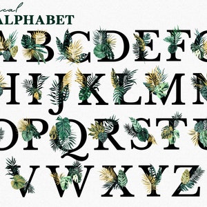 Tropical Lush Watercolor Letters & Numbers Clipart, Exotic Jungle ...