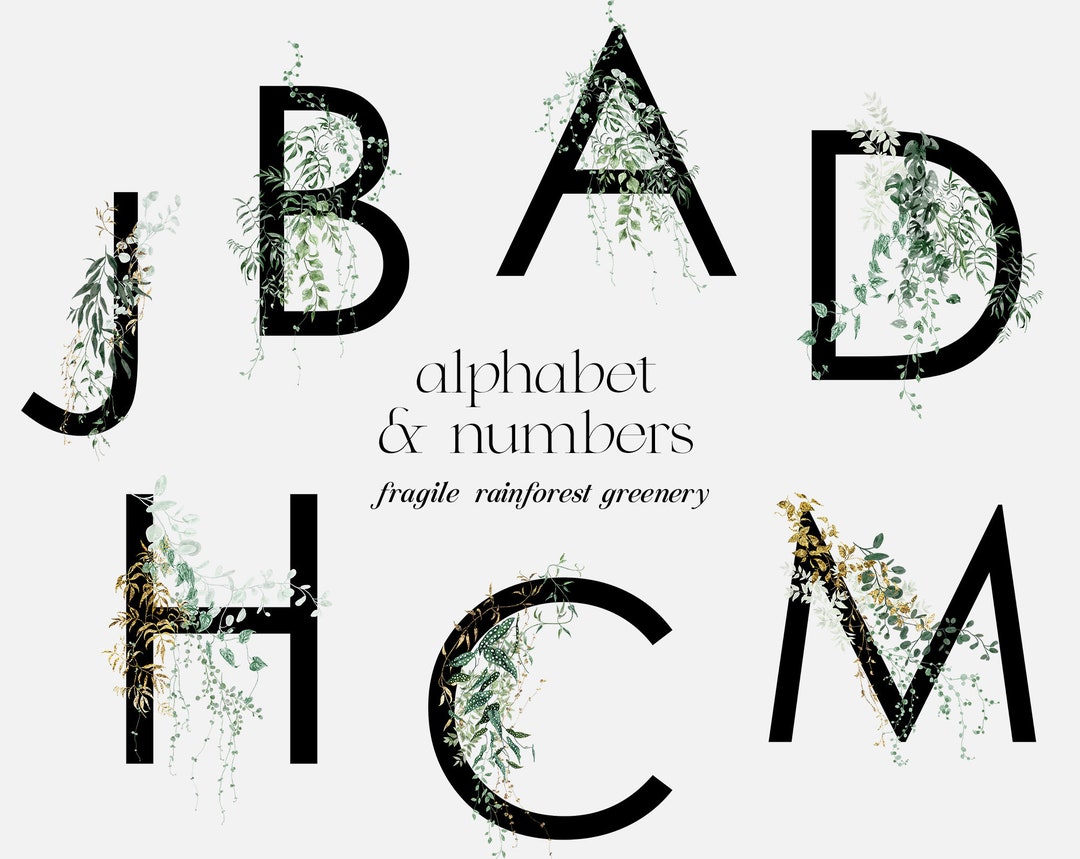 Watercolor Greenery Clipart, Delicate Foliage Letters, Wild Rainforest ...