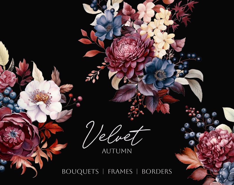 Watercolor Fall Flowers - Dark Autumn Flowers Clipart PNG - Watercolor ...