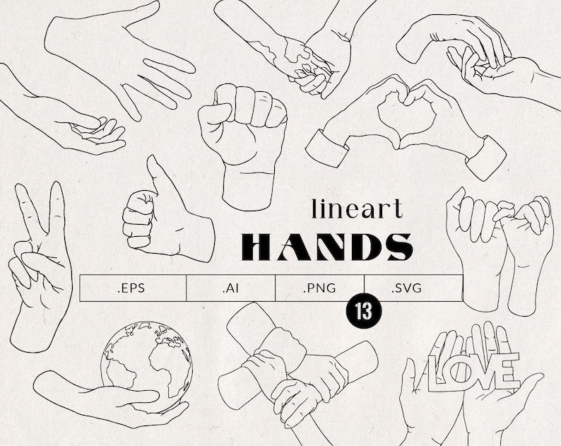 Human Hands Lineart Clipart Vector Abstract Hand Silhouette - Etsy
