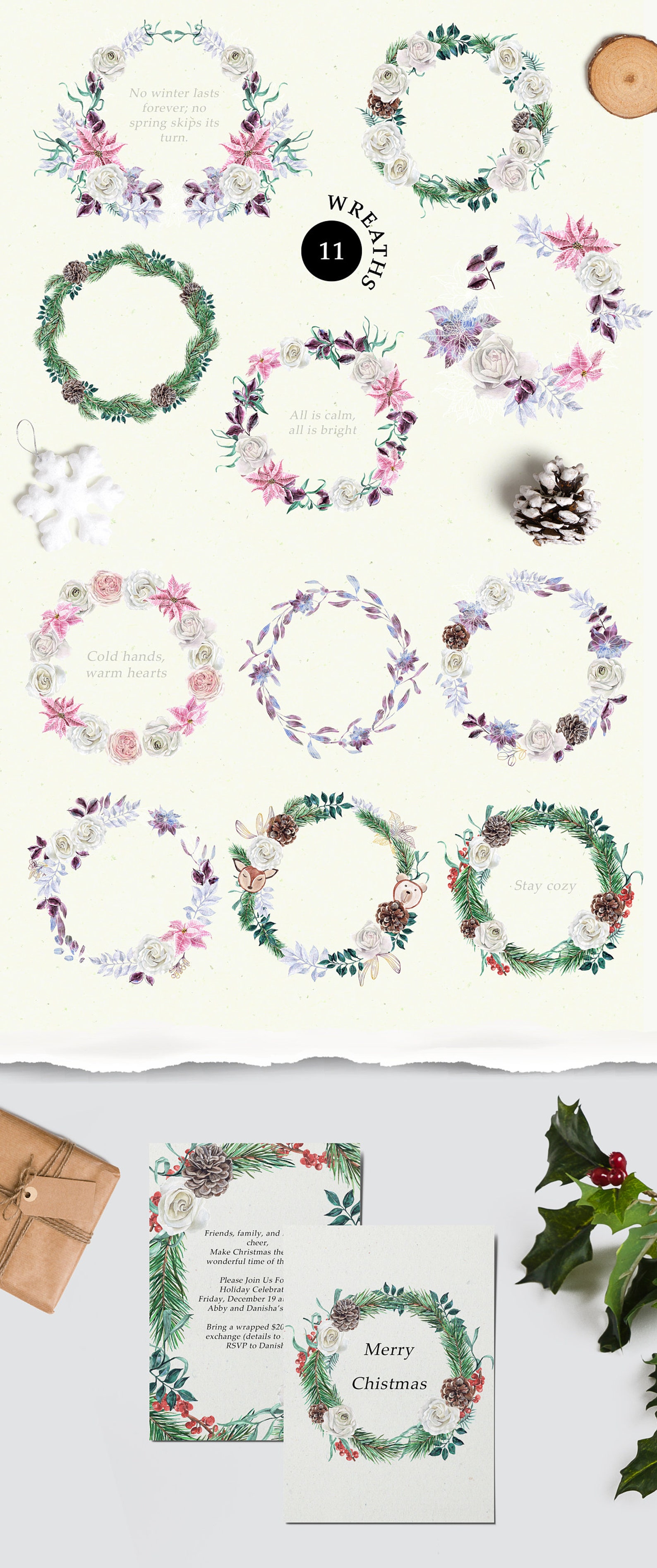 Charming Winter Frames Christmas Clipart, Wintery Frame, Wreath ...