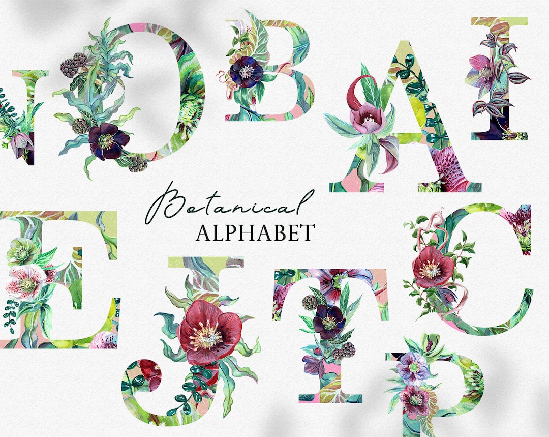 Botanica Watercolor Alphabet Clipart, Floral Watercolor Monogram ...