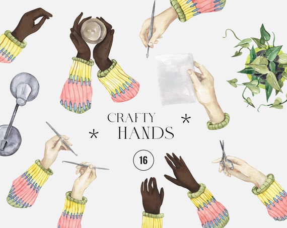 Watercolor Crafty Hands Clipart Crafting Illustrations Hand - Etsy