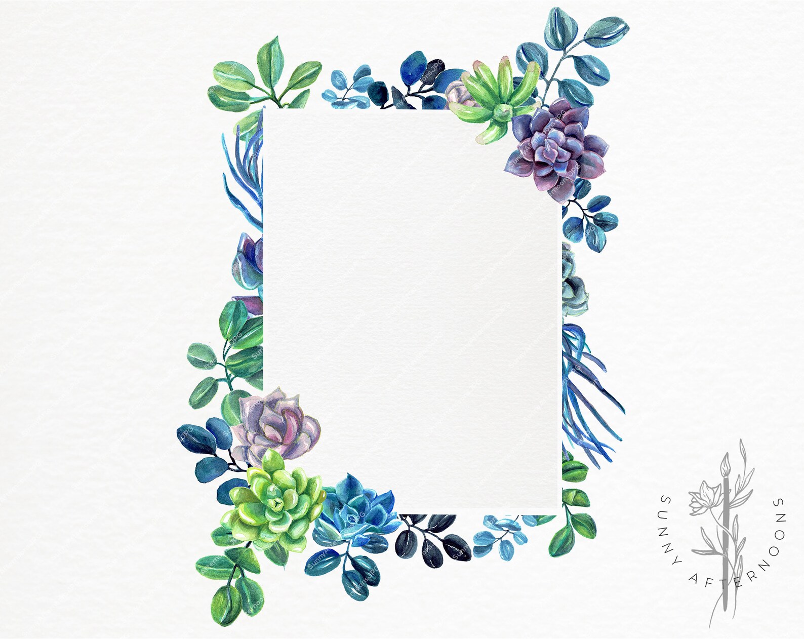 Succulents Watercolor Frame Clipart Floral Watercolor - Etsy