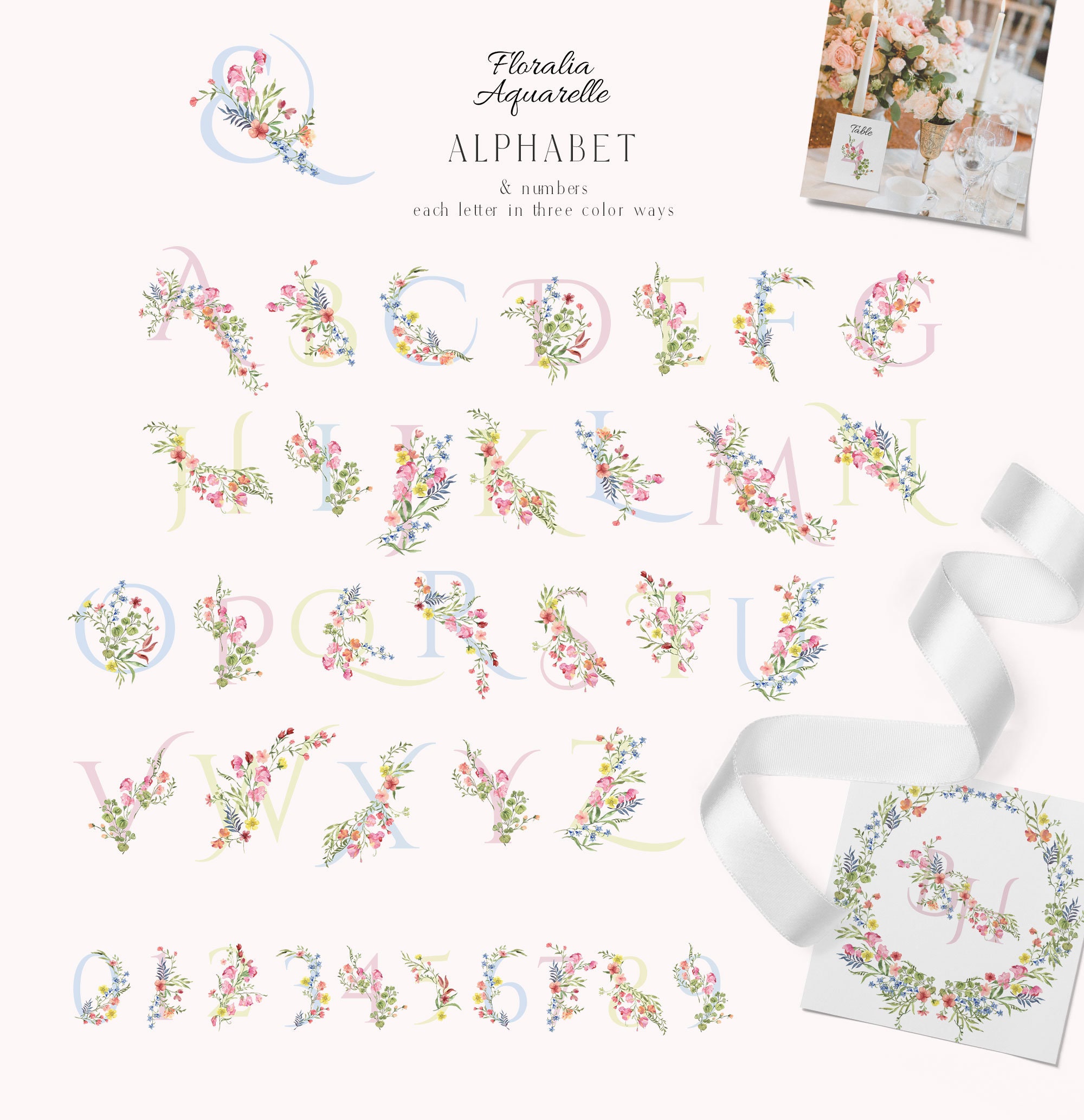 Pastel Floral Alphabet, Regency Era Wedding Monogram, Bridgerton Style ...