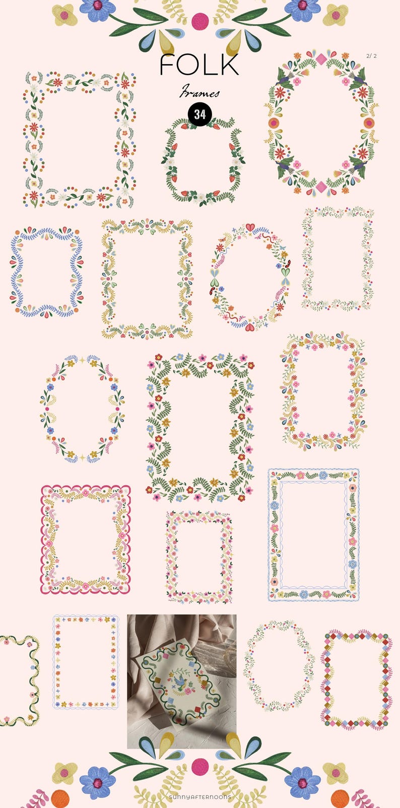 Folk Art Clipart, Whimsy Folklore Frames PNG, Quirky Botanic Folkart ...