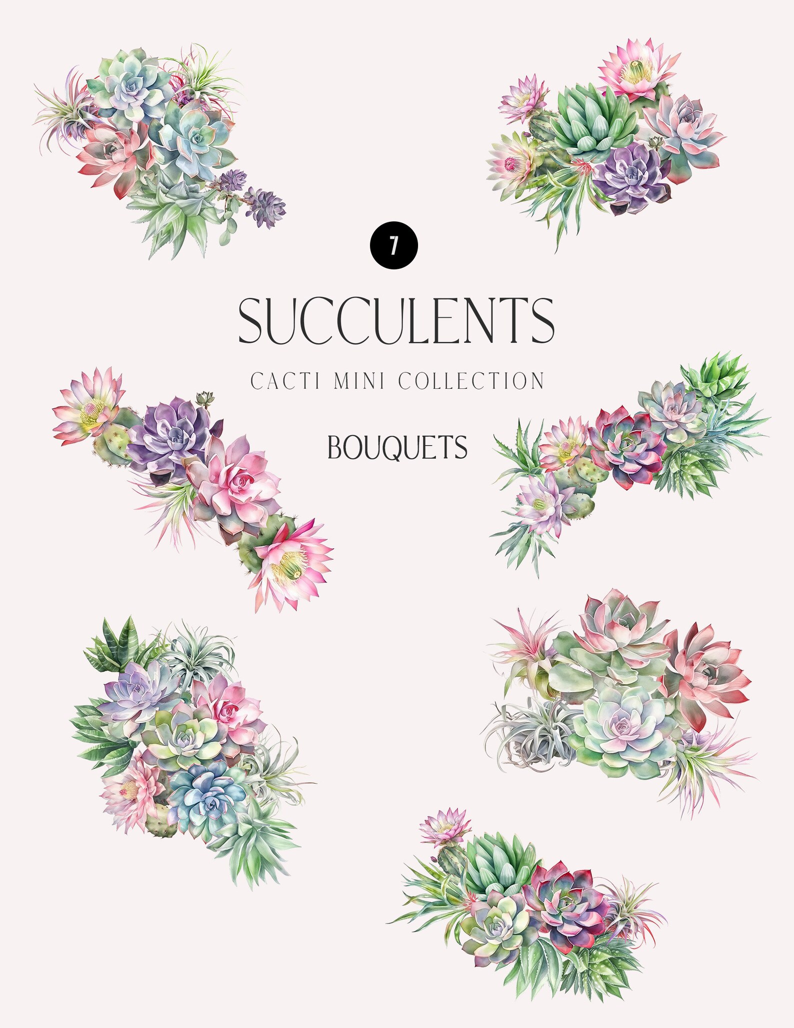 Succulents Watercolor Clipart, Pastel Succulent & Cacti Wreath ...
