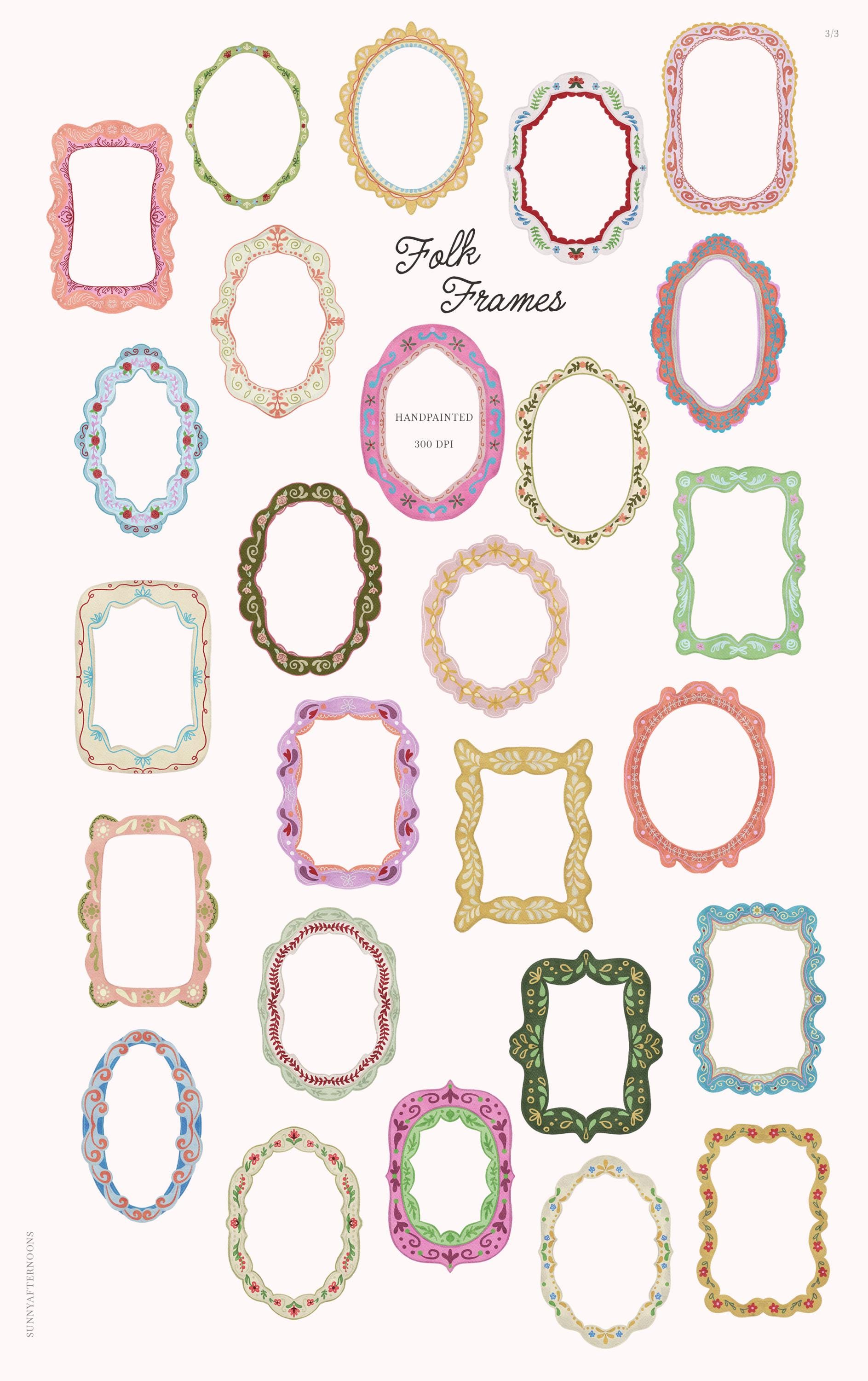 Hand-drawn Folk Frames Clipart, Rustic Frame Clipart, Cottagecore Frame ...