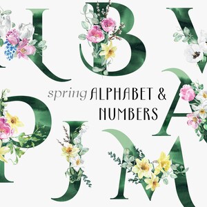 SPRING Essentials Green Alphabet, Pastel Floral Watercolor Letters ...