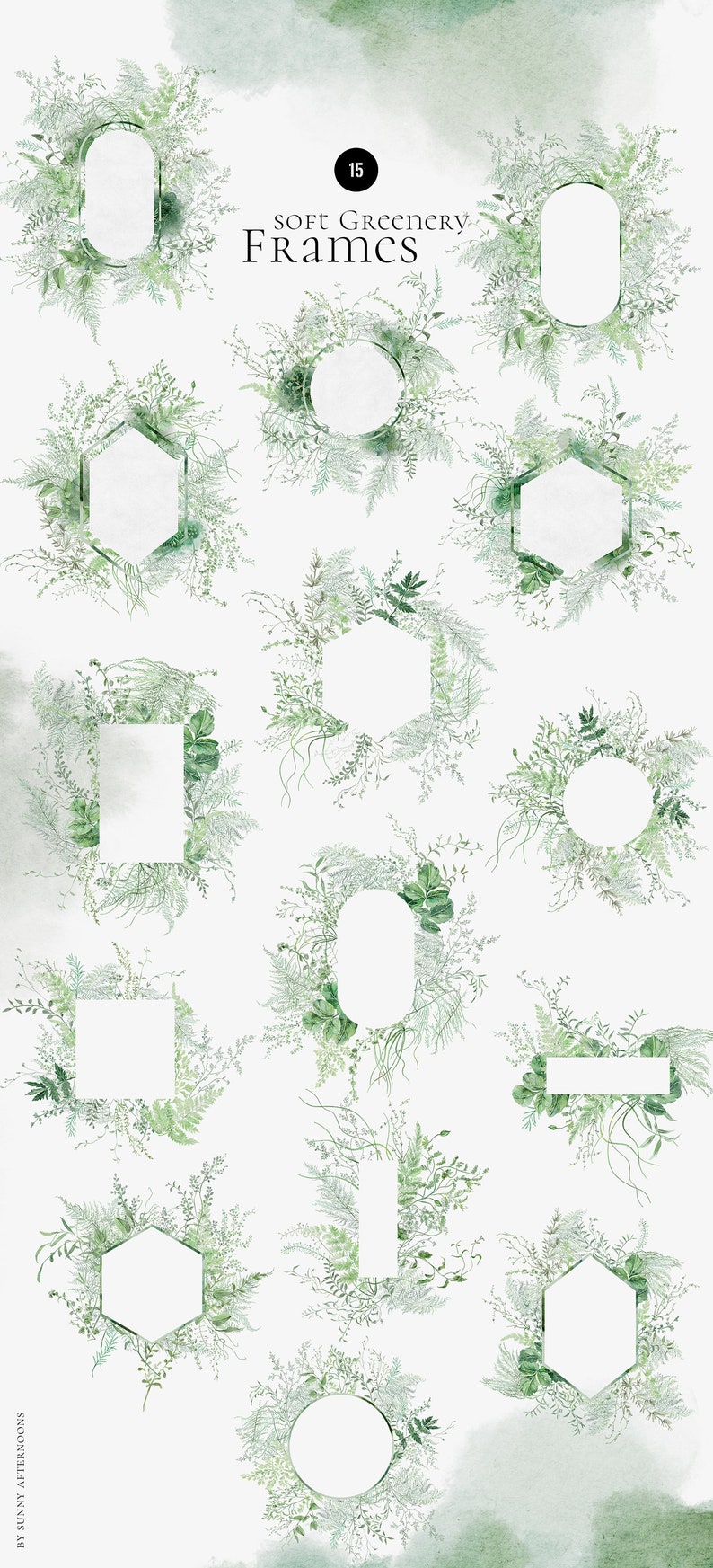 Soft Greenery Frames Watercolor Clipart Delicate Leaves - Etsy