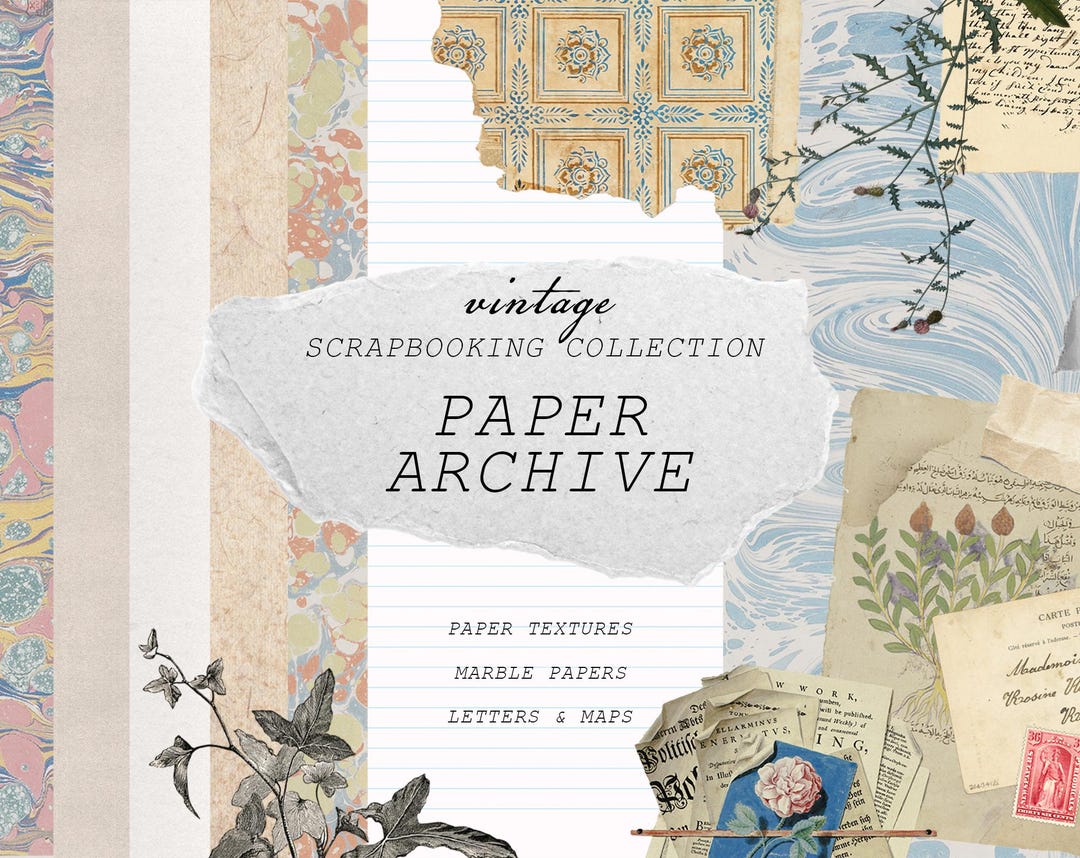 Vintage Paper Archive Collage DIY Clipart, Cut Out Design Elements ...