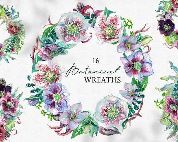 Botanica Wreaths Floral Watercolor Clipart Flowers Wreath | Etsy