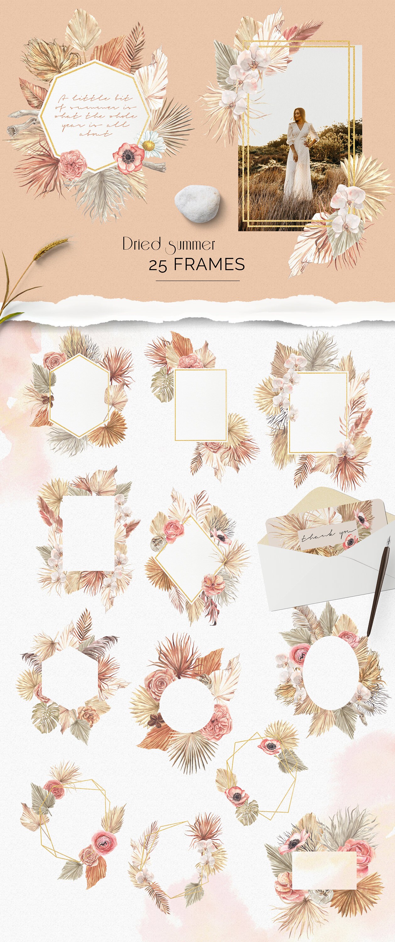 Watercolor Boho Floral Clipart Boho Flowers and Dried Palm - Etsy