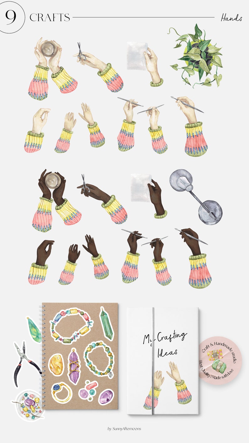Watercolor Crafty Hands Clipart Crafting Illustrations Hand - Etsy