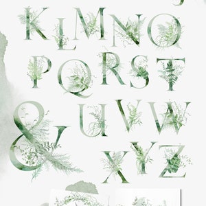 Soft Greenery Alphabet Watercolor Clipart, Delicate Leaves Green ...