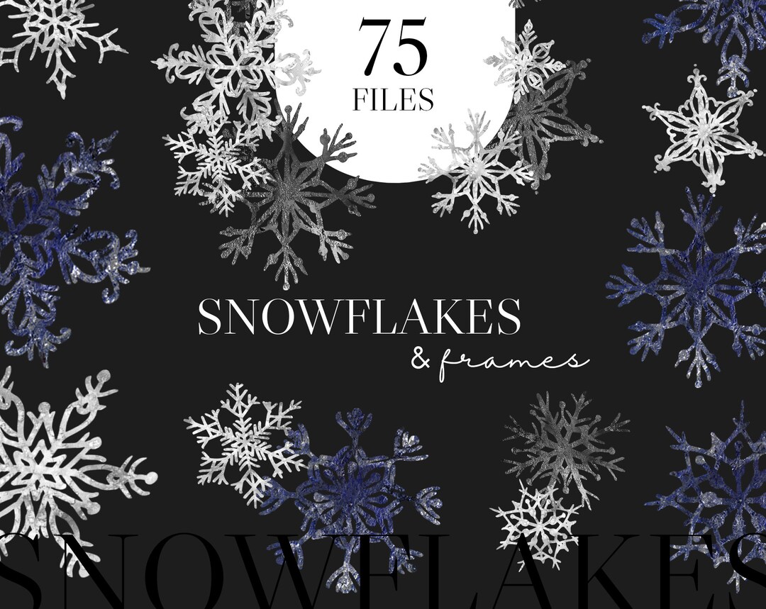 Snowflake Clipart Elements, Silver Snowflakes Lineart, Frosty Snow ...