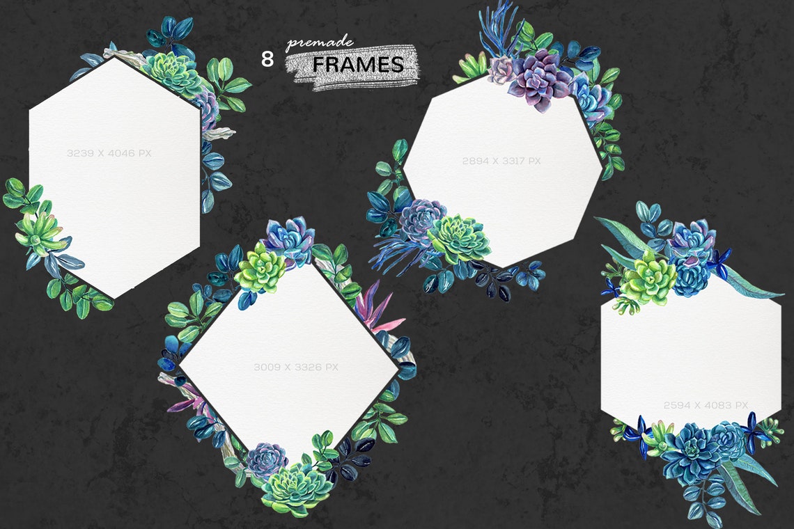 Succulents Watercolor Frames Clipart Floral Watercolor - Etsy