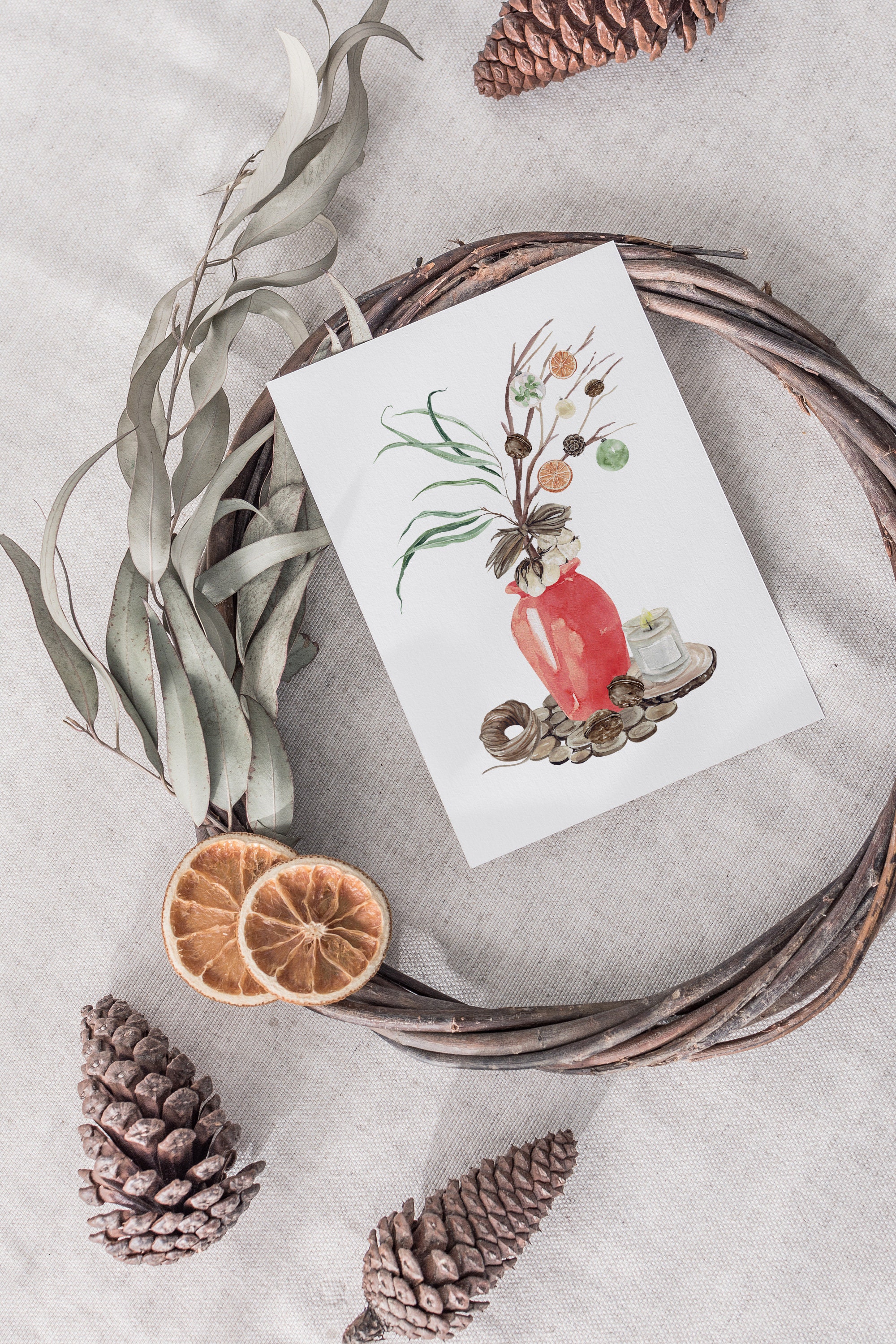 Cozy Winter Watercolor Clipart Natural Christmas Decor Holidays ...