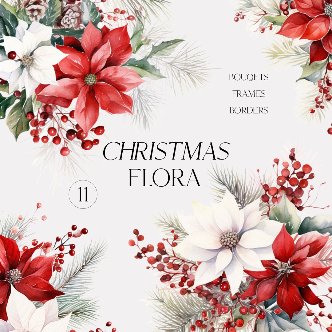 Christmas Flowers Watercolor Clipart - Flowers Clipart - Winter Floral ...