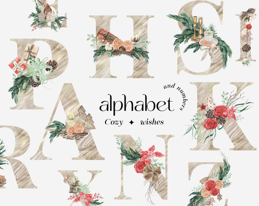 Watercolor Christmas Alphabet, Holidays Letters and Numbers Clipart ...