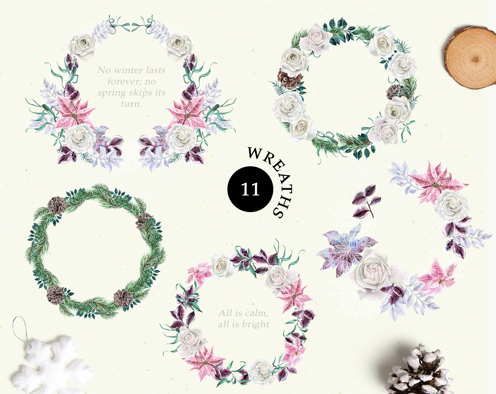 Charming Winter Frames Christmas Clipart, Wintery Frame, Wreath ...