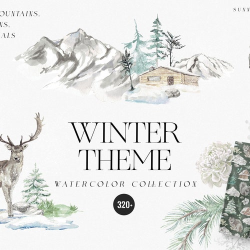 Winter Woodland Watercolor Clipart Christmas Holidays Digital - Etsy