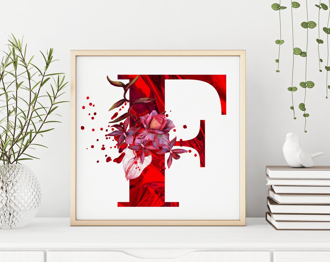 Crimson Watercolor Alphabet Clipart floral watercolor | Etsy