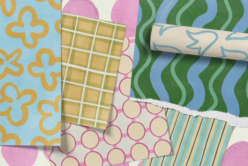 Playful Spring Backgrounds Clipart, Hand-drawn Plaid Textures ...