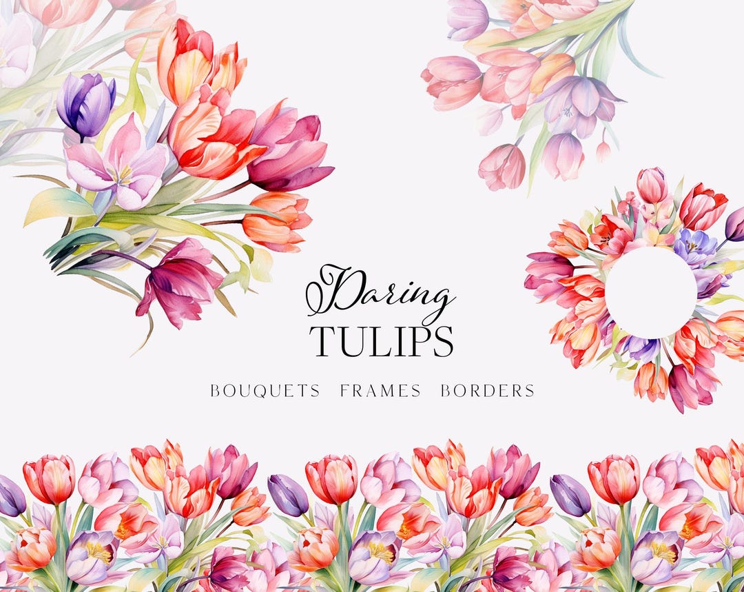Watercolor Tulips Flowers Clipart - Romantic Tulips Clipart Bouquets ...