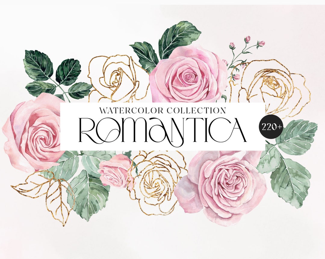 Romantica Blush Vintage Roses, Feminine Floral Watercolor Clipart, Pink ...