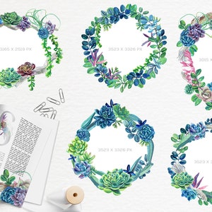 Succulents Wreaths Watercolor Clipart, Floral Watercolor Wreath Clipart ...
