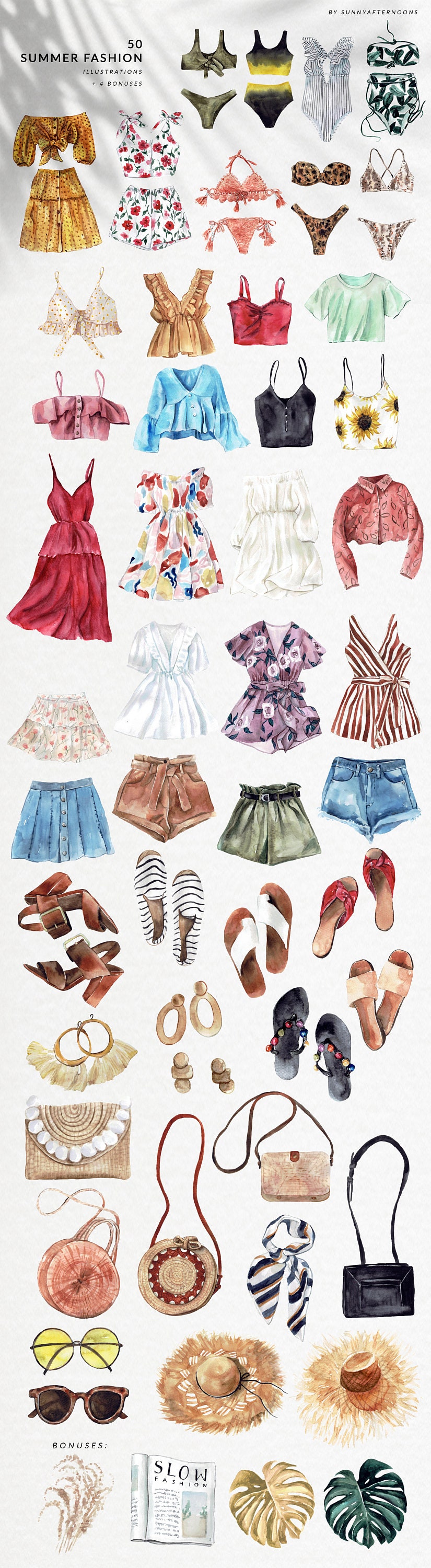 SUMMER Fashion Watercolor Summer Outfits Collection for Blog - Etsy