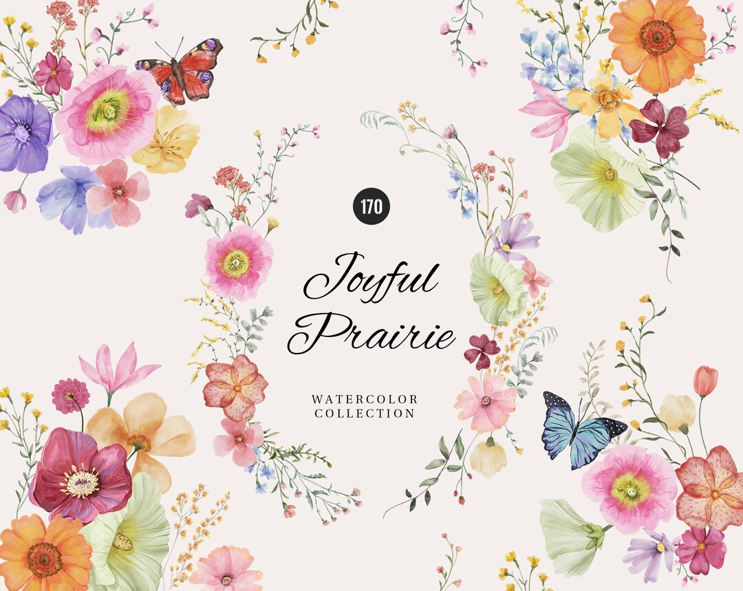Joyful Prairie Wildflower Watercolor Clipart, Delicate Pressed Flowers ...