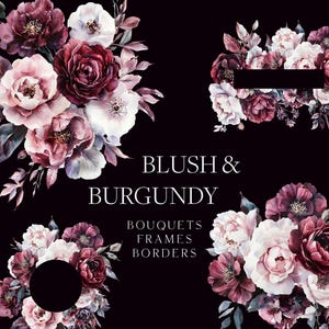 Watercolor Burgundy and Blush Flowers Clipart - Blush & Burgundy Floral ...