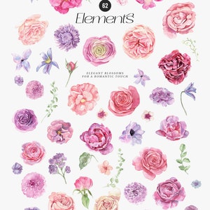 DREAMY Watercolor Floral Elements DIY, Lilac Watercolor Flowers Png ...