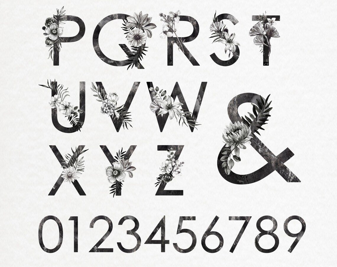 Black and White Watercolor Clipart Alphabet Moonlight - Etsy